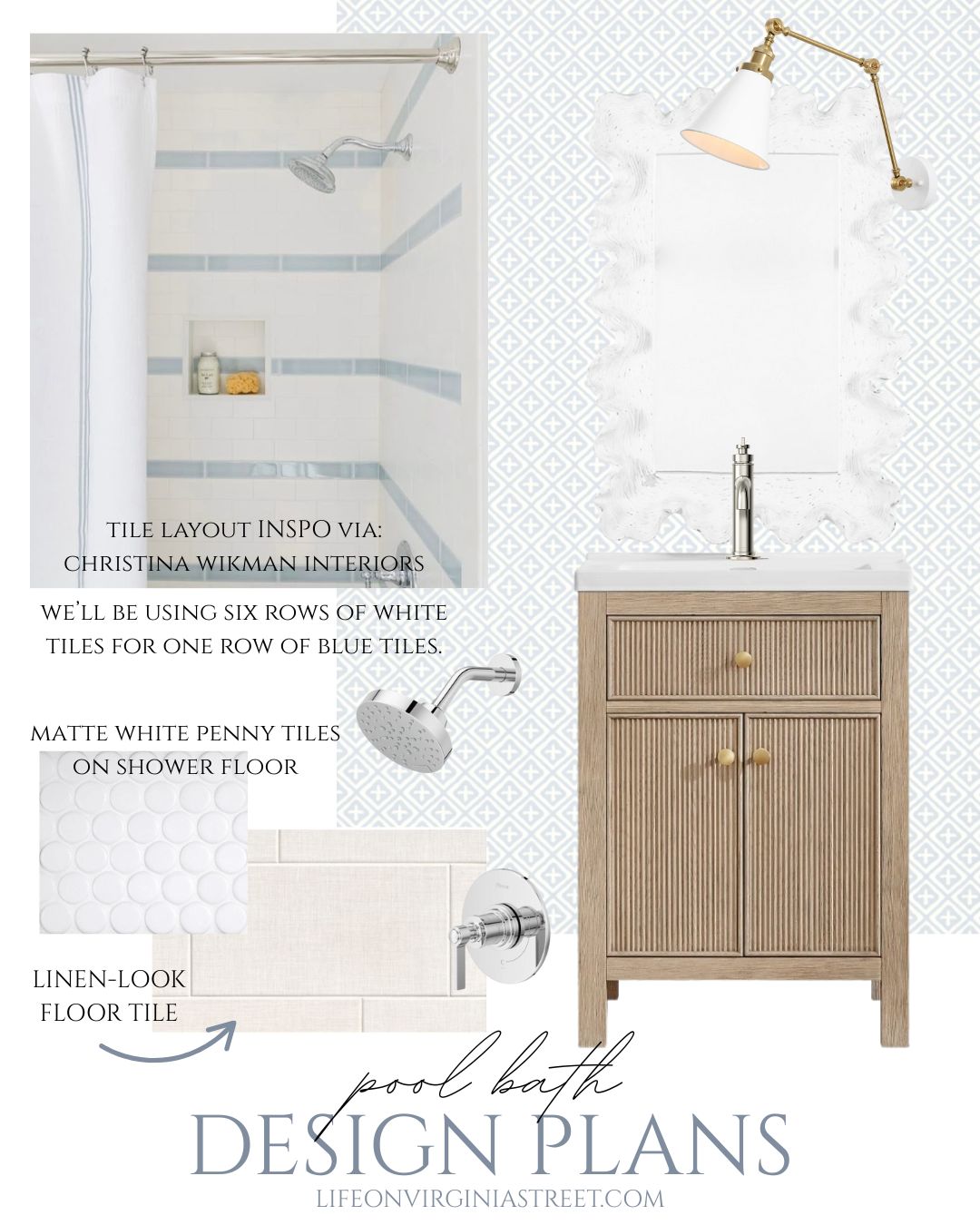 Blue & White Striped Pool Bath Design Plans - Life On Virginia Street